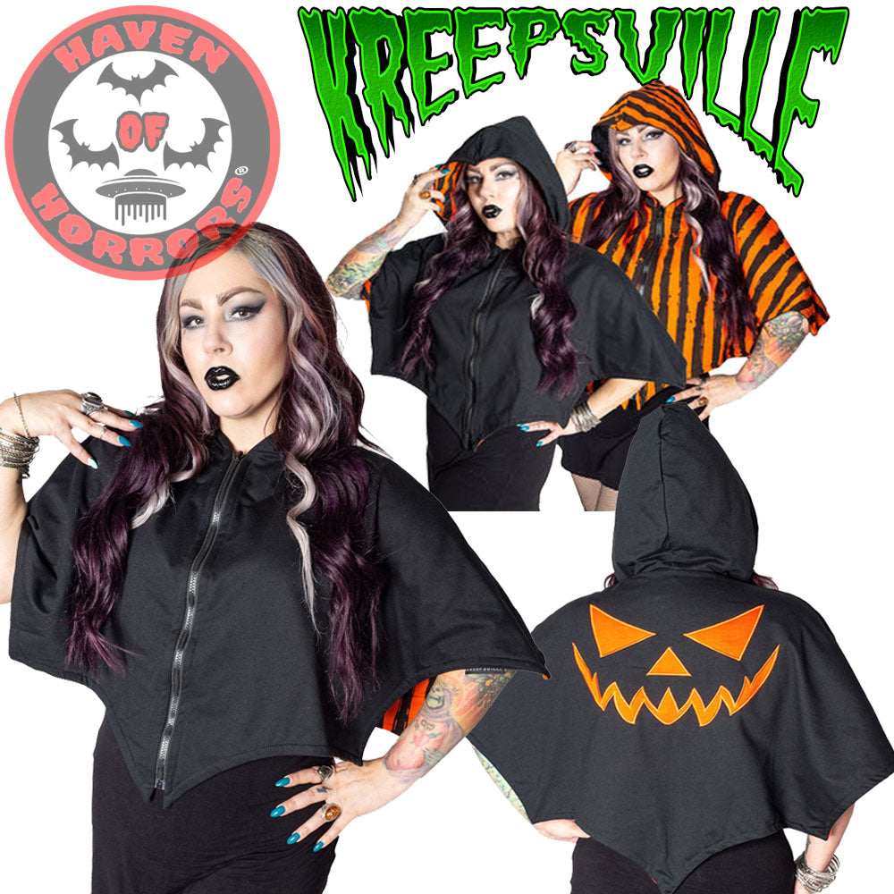 Reversible Trick Or Treat Pumpkin Shoulder Cape – Haven of Horrors